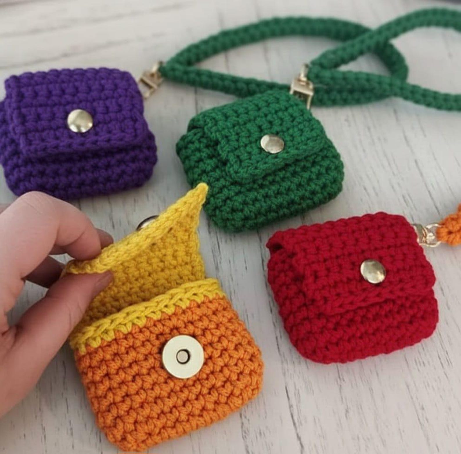 Crochet Airpods Case With Wrist Strap | Handmade Earbuds Cover ...