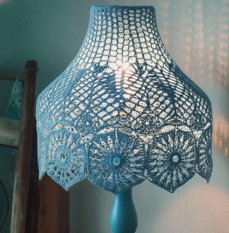 Handmade Crochet Lace Lamp Shade | Green Floral Boho Decor (PDF Pattern ...