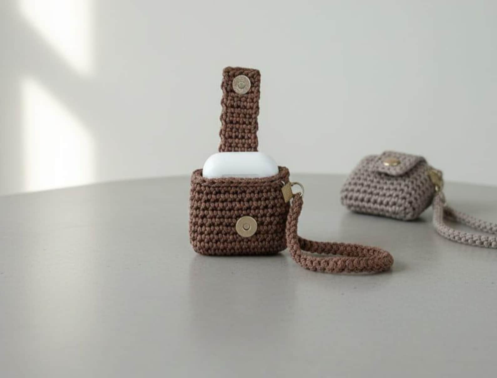 Crochet Airpods Case With Wrist Strap | Handmade Earbuds Cover ...
