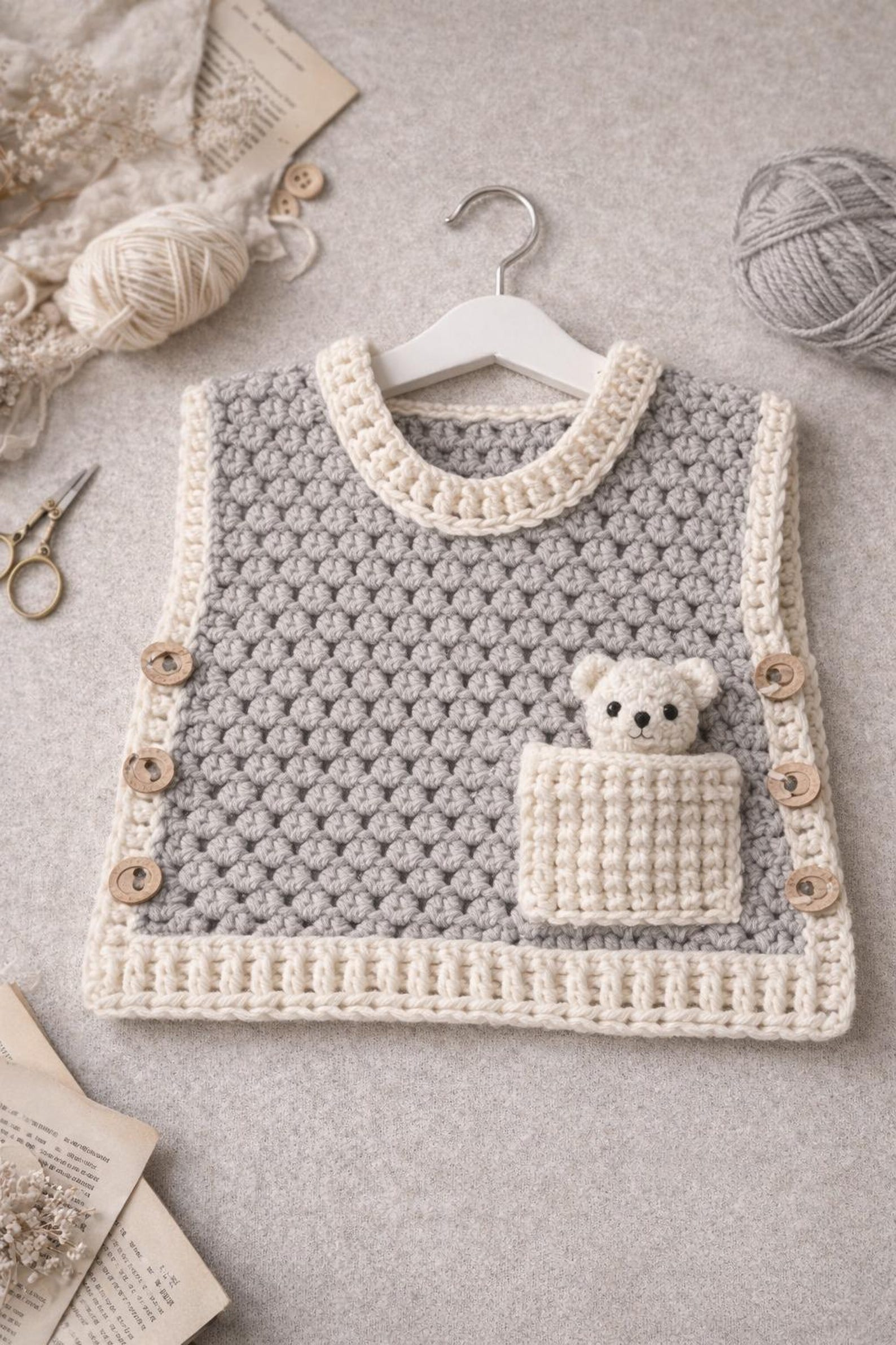 Crochet Baby Vest Pattern | Teddy Pocket Sweater (PDF Pattern) - Etsy