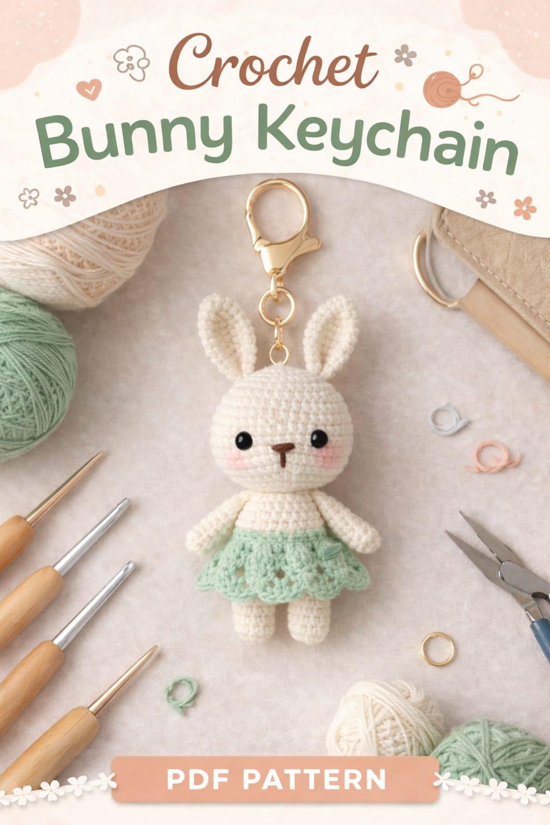 Crochet Bunny Keychain Pattern – Amigurumi Doll With Lace Skirt (PDF ...