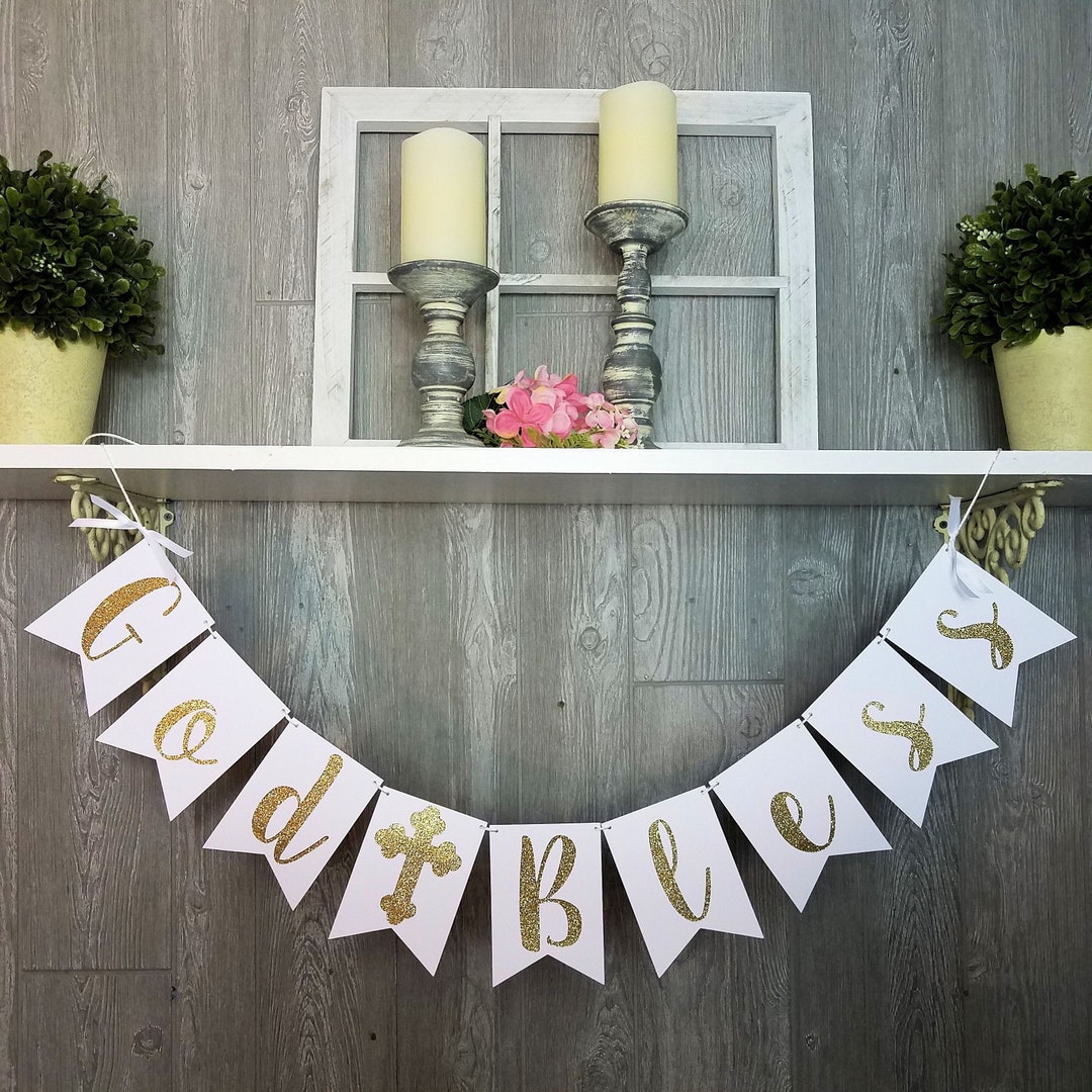 Personalized God Bless Banner, Gold Letters, Christening, First ...