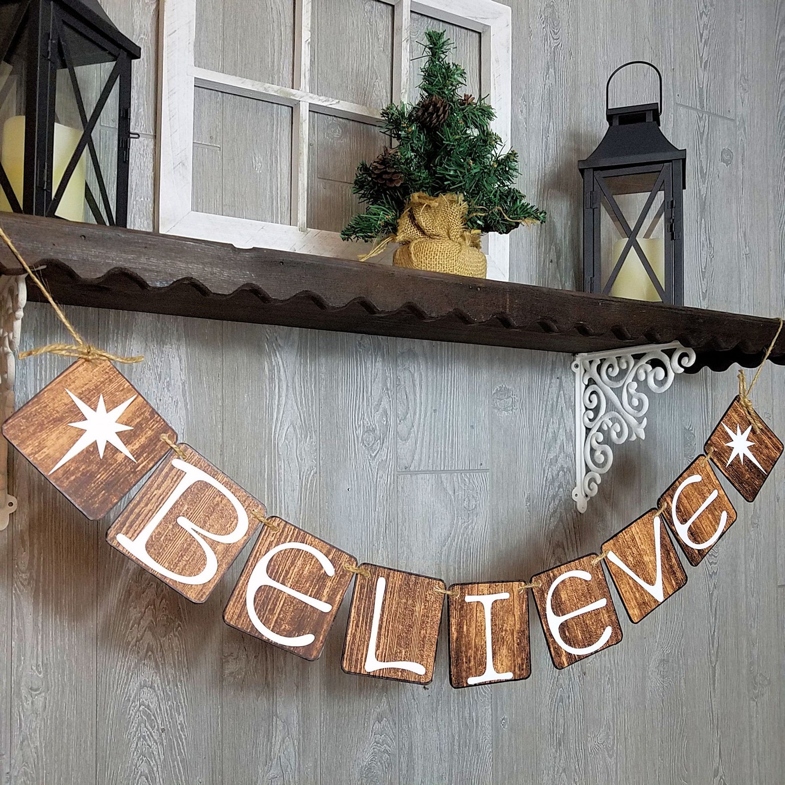 Believe With Christmas Star Banner Mantle Decor Christmas | Etsy