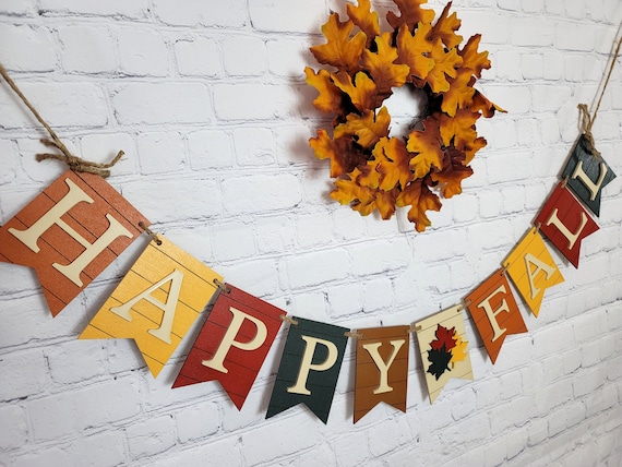 Happy Fall Wood Banner, Fall Garland Decor, Happy Fall Sign, Fall ...
