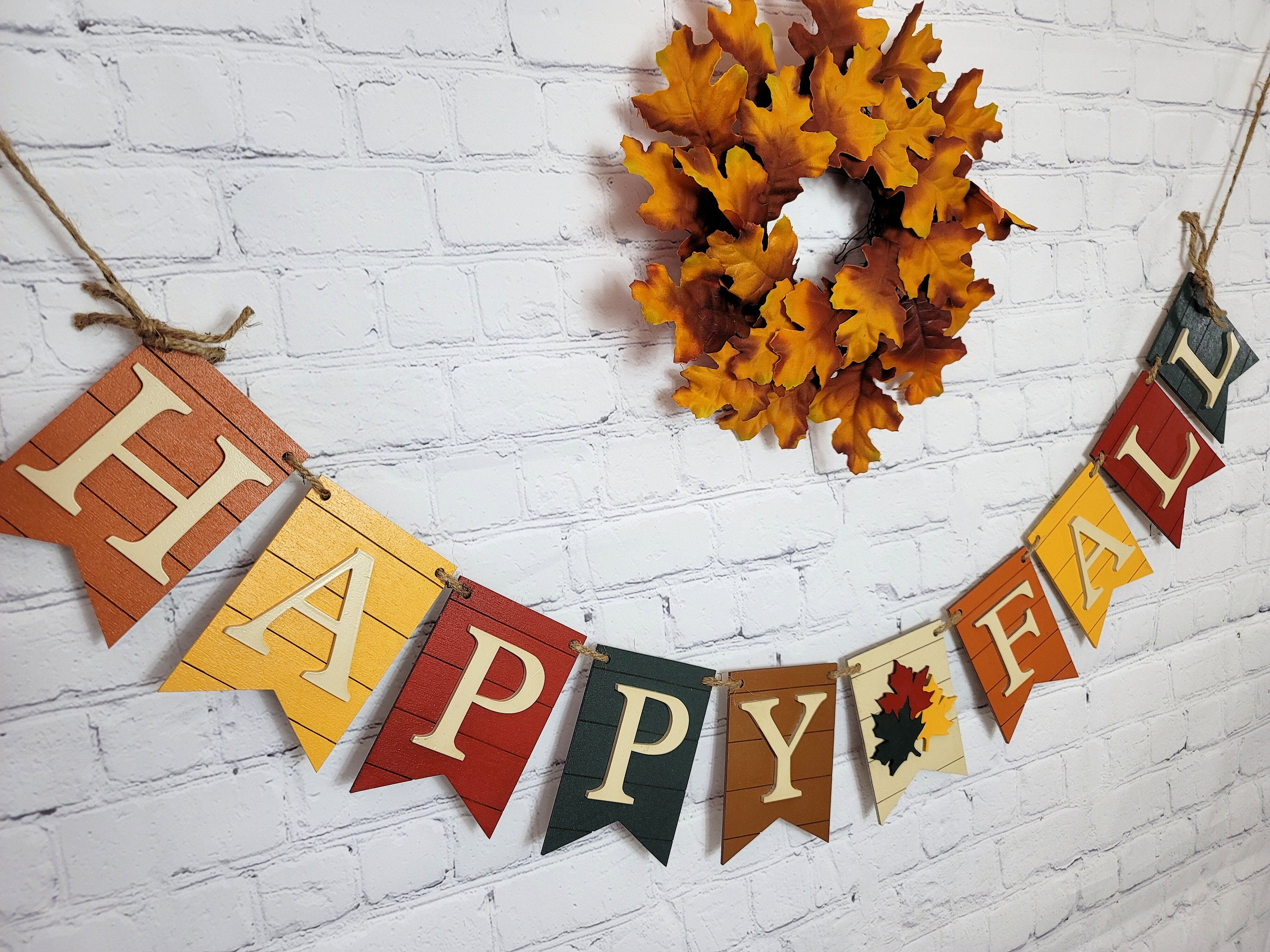 Wood Fall Banner Fall Decor Happy Fall Garland Fall Mantle - Etsy