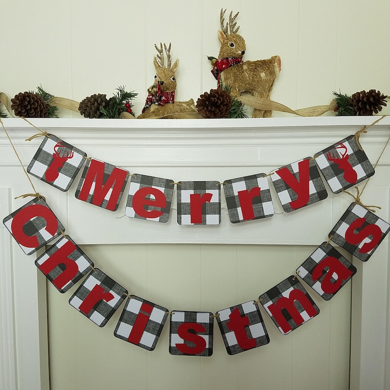 Buffalo Plaid Merry Christmas Banner Red and Black Christmas - Etsy
