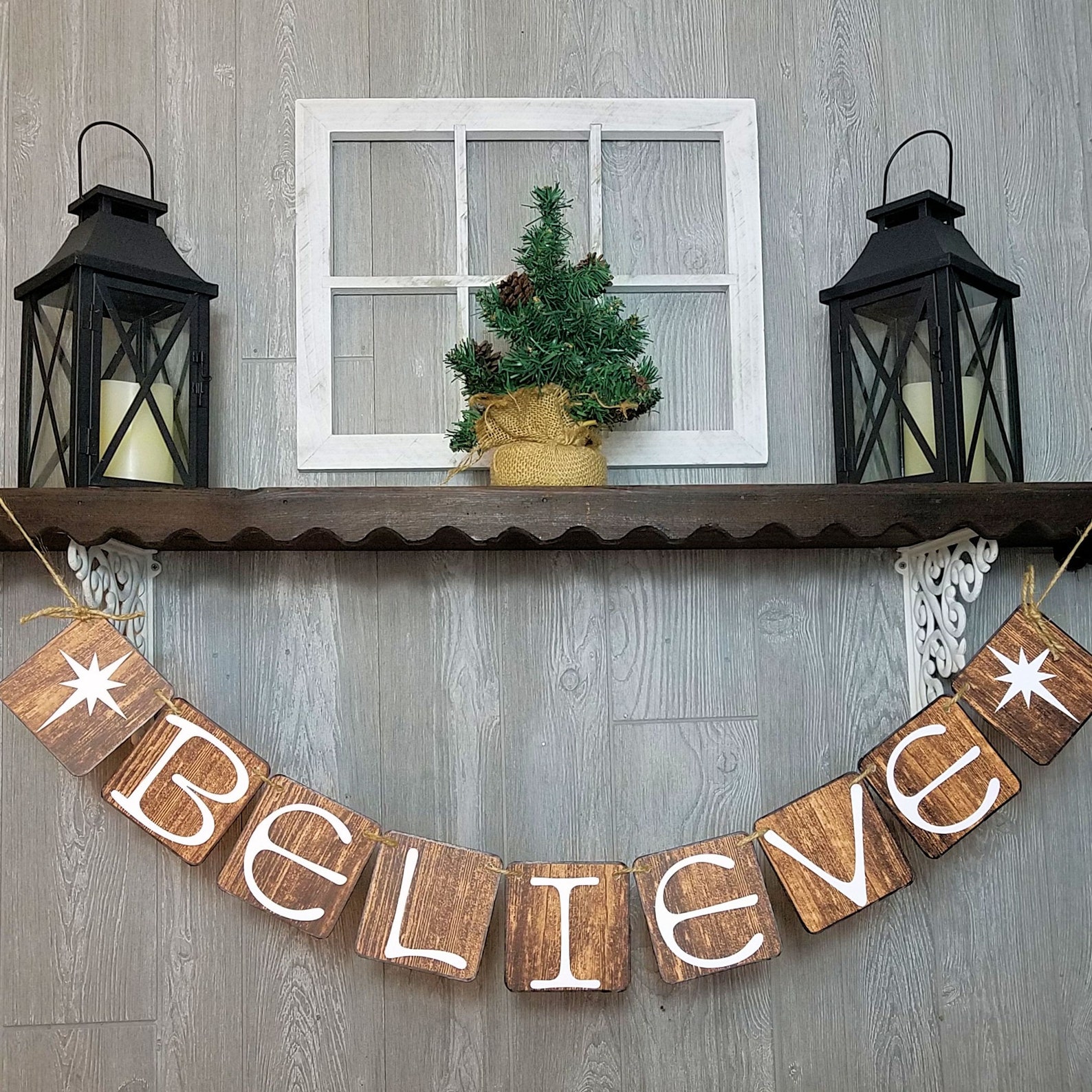 Believe With Christmas Star Banner Mantle Decor Christmas | Etsy