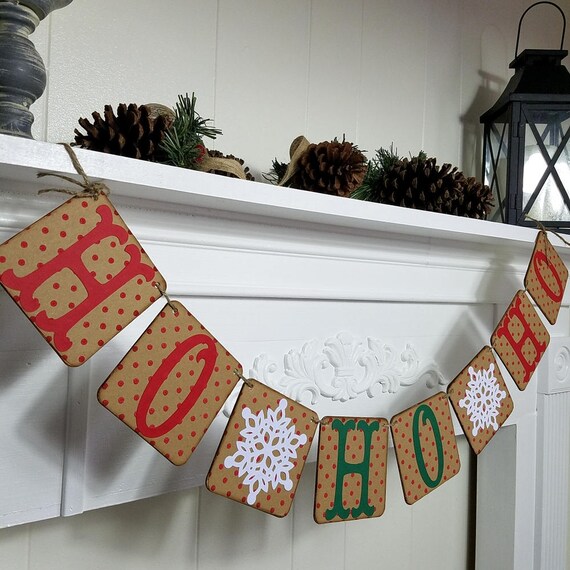 Christmas Holiday Banner Ho Ho Ho Red and Green Snowflakes - Etsy