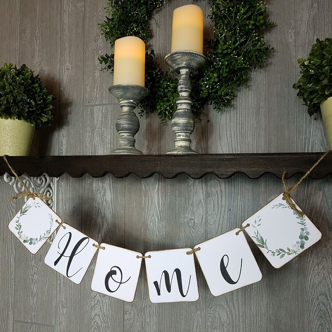 Home Banner With Wreaths, Beautiful Farmhouse Home Decor Banner, HOME ...