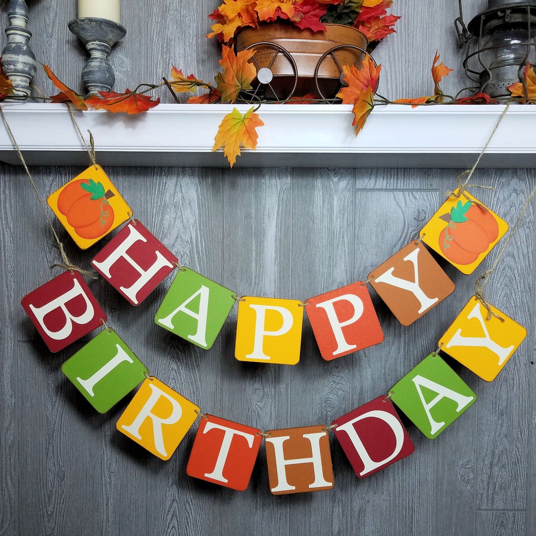Fall Happy Birthday Banner, Birthday With Pumpkins, Autumn Party ...