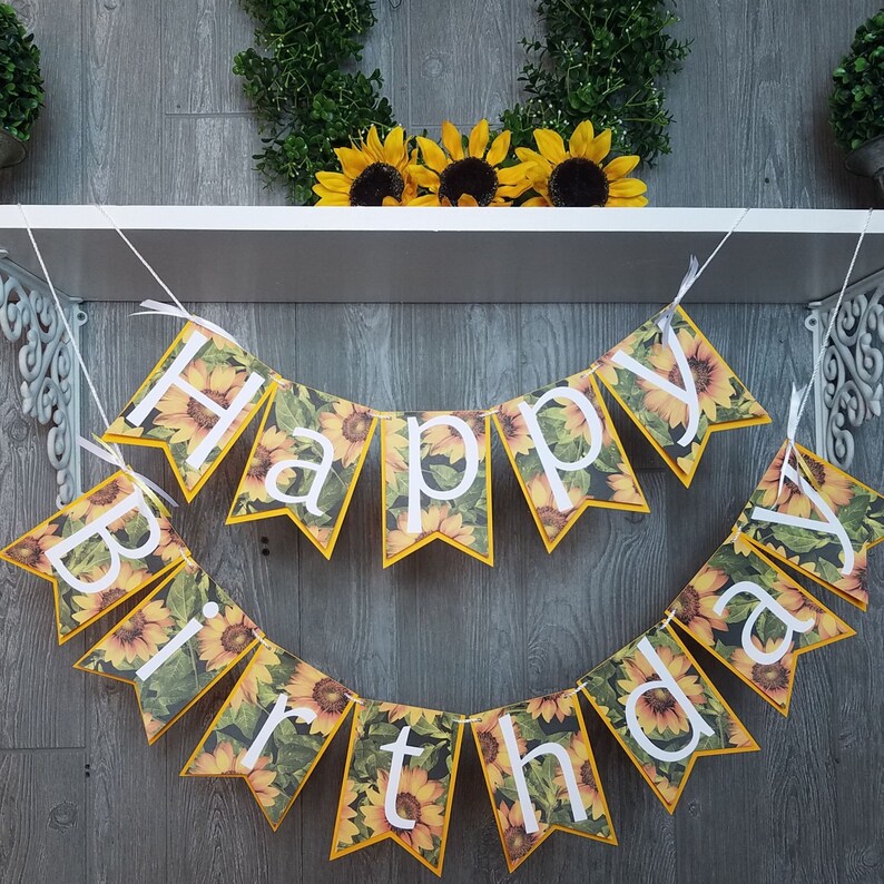 Sunflower Happy Birthday Banner Summer Birthday Personalized - Etsy