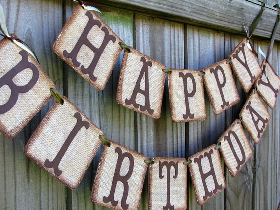 Happy Birthday Burlap Banner, Chipboard and Burlap Banner, Rustic ...
