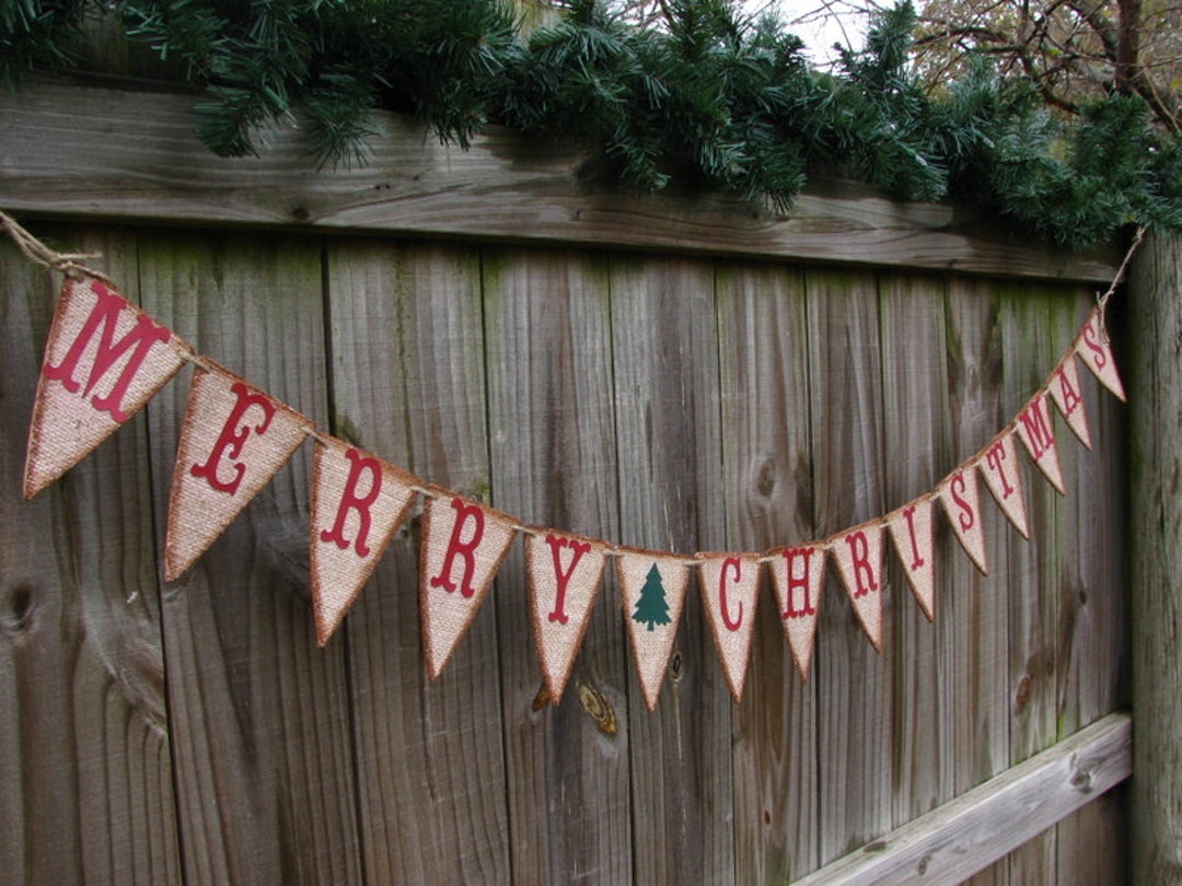 Christmas Decor Garland Banner, Merry Christmas Burlap, Rustic Holiday ...