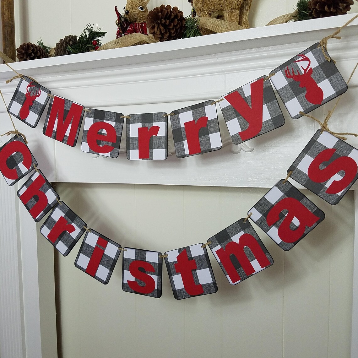 Buffalo Plaid Merry Christmas Banner Red and Black Christmas | Etsy