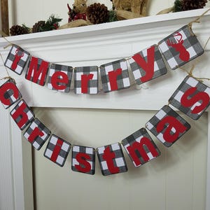 Buffalo Plaid Merry Christmas Banner, Red and Black Christmas Decor ...