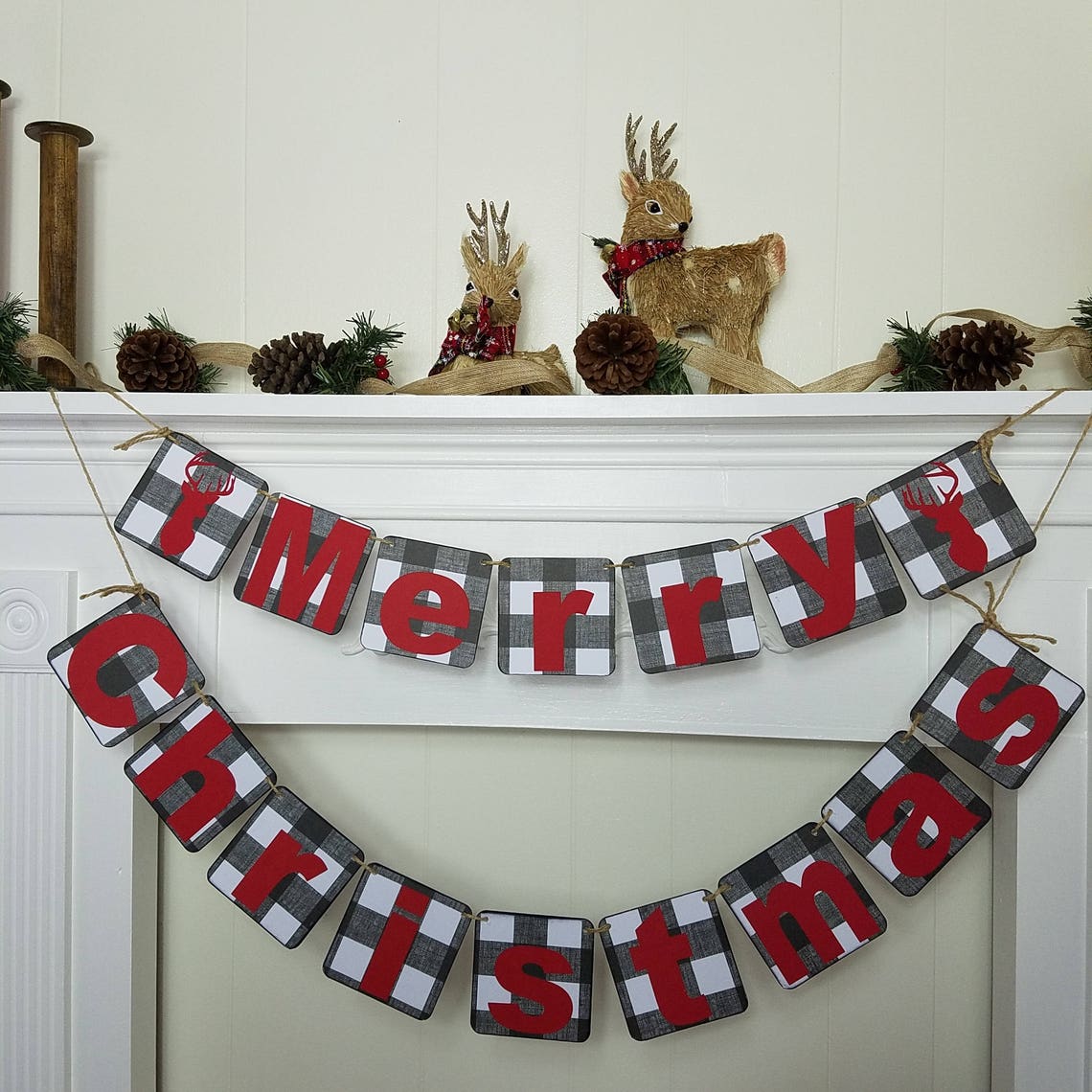 Buffalo Plaid Merry Christmas Banner Red and Black Christmas - Etsy