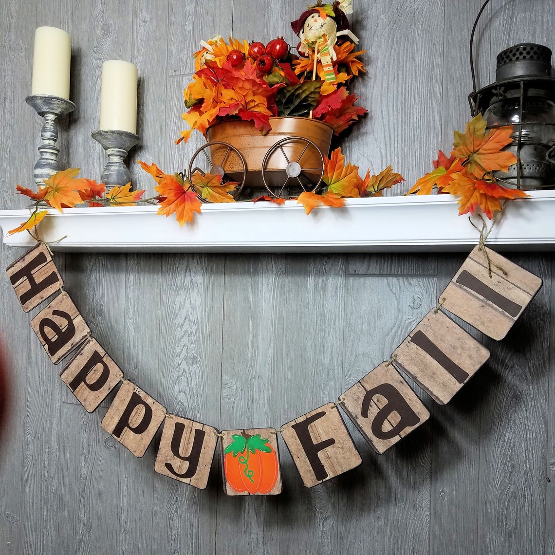 Fall Farmhouse Rustic Banner Fall Mantle Decor Happy Fall | Etsy