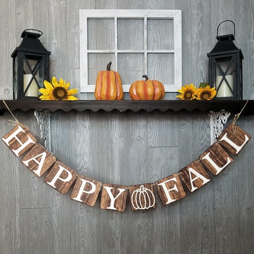 Happy Fall Banner Rustic Happy Fall Sign Fall Home Decor - Etsy