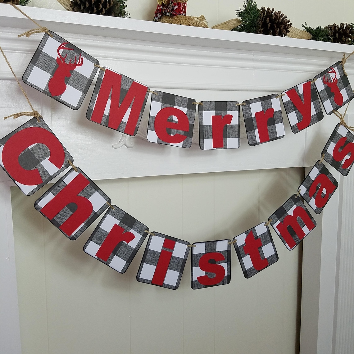 Buffalo Plaid Merry Christmas Banner Red and Black Christmas | Etsy
