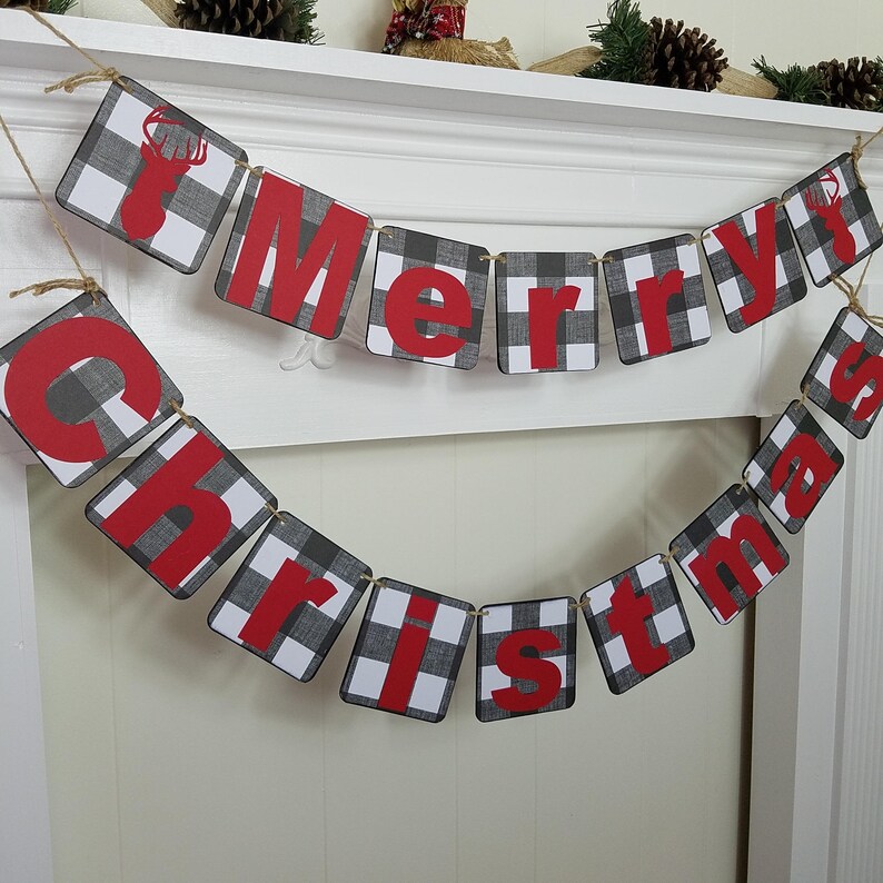 Buffalo Plaid Merry Christmas Banner Red and Black Christmas | Etsy