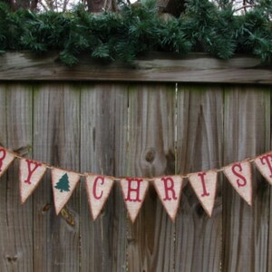 Christmas Decor Garland Banner, Merry Christmas Burlap, Rustic Holiday ...