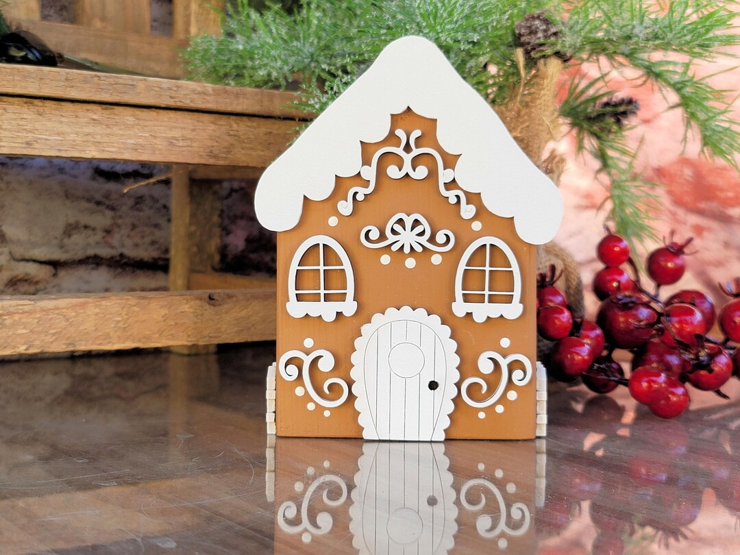 Wooden Gingerbread House, Christmas Tier Tray Decor, Cute Chunky Wooden ...