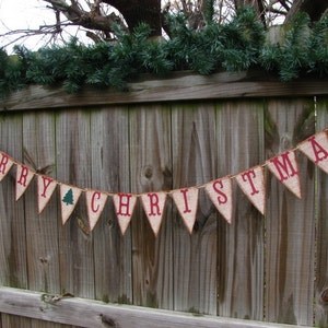 Christmas Decor Garland Banner, Merry Christmas Burlap, Rustic Holiday ...