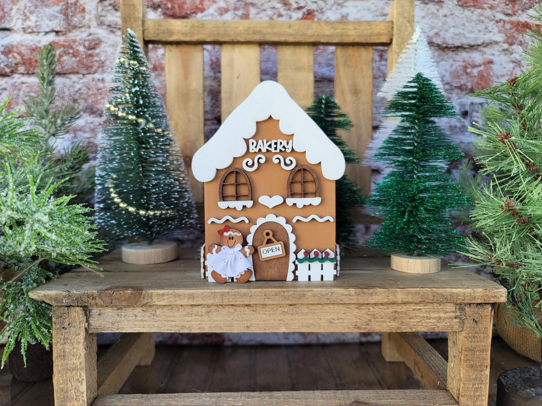 Wooden Gingerbread House, Handpainted Gingerbread Bakery, Tier Tray ...