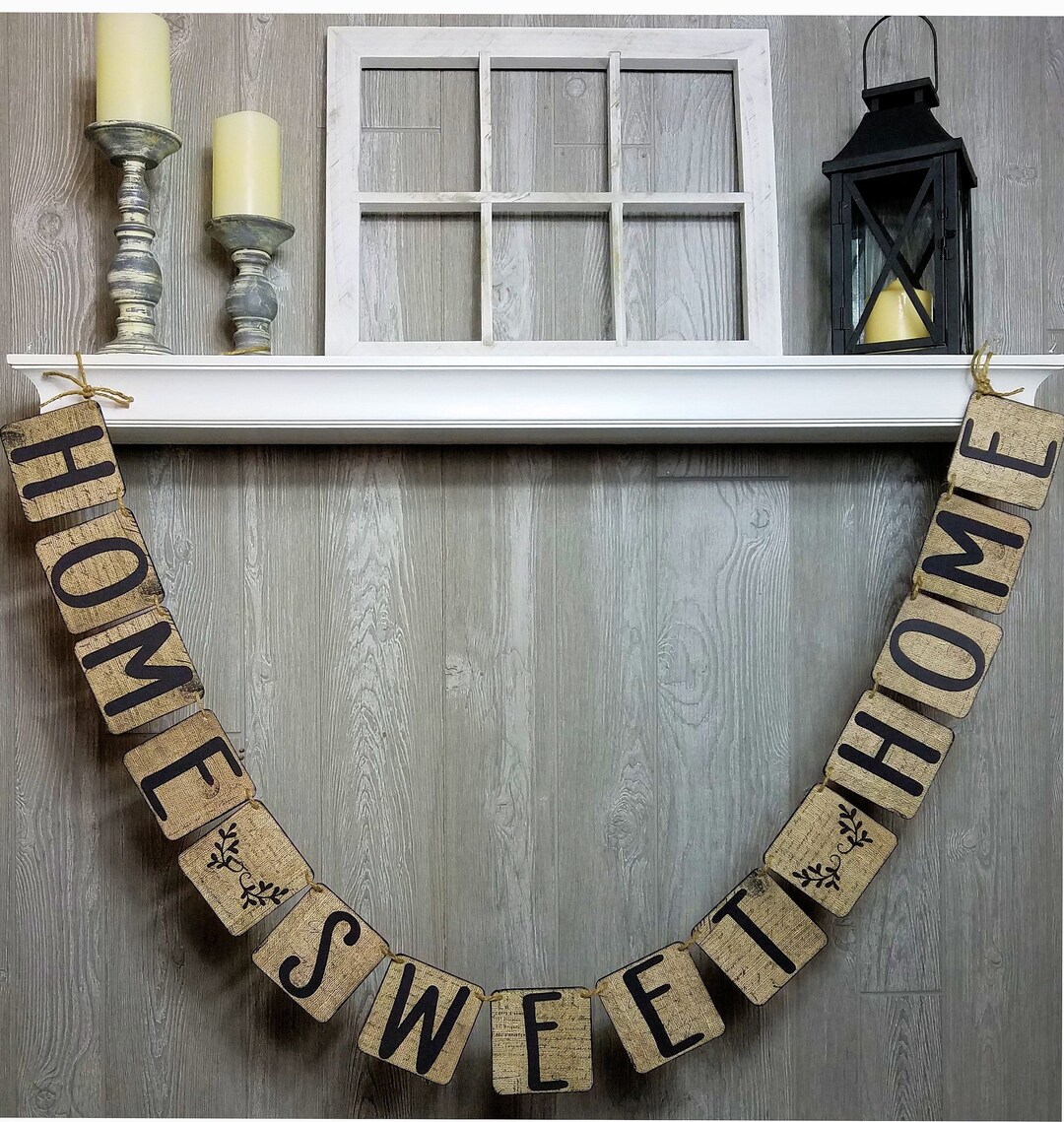 Farmhouse Home Sweet Home Sign Banner, Garland, Distressed, Vintage ...