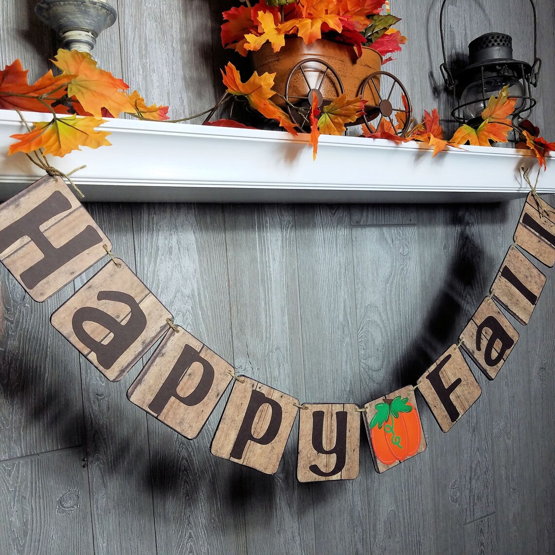 Fall Farmhouse Rustic Banner Fall Mantle Decor Happy Fall | Etsy