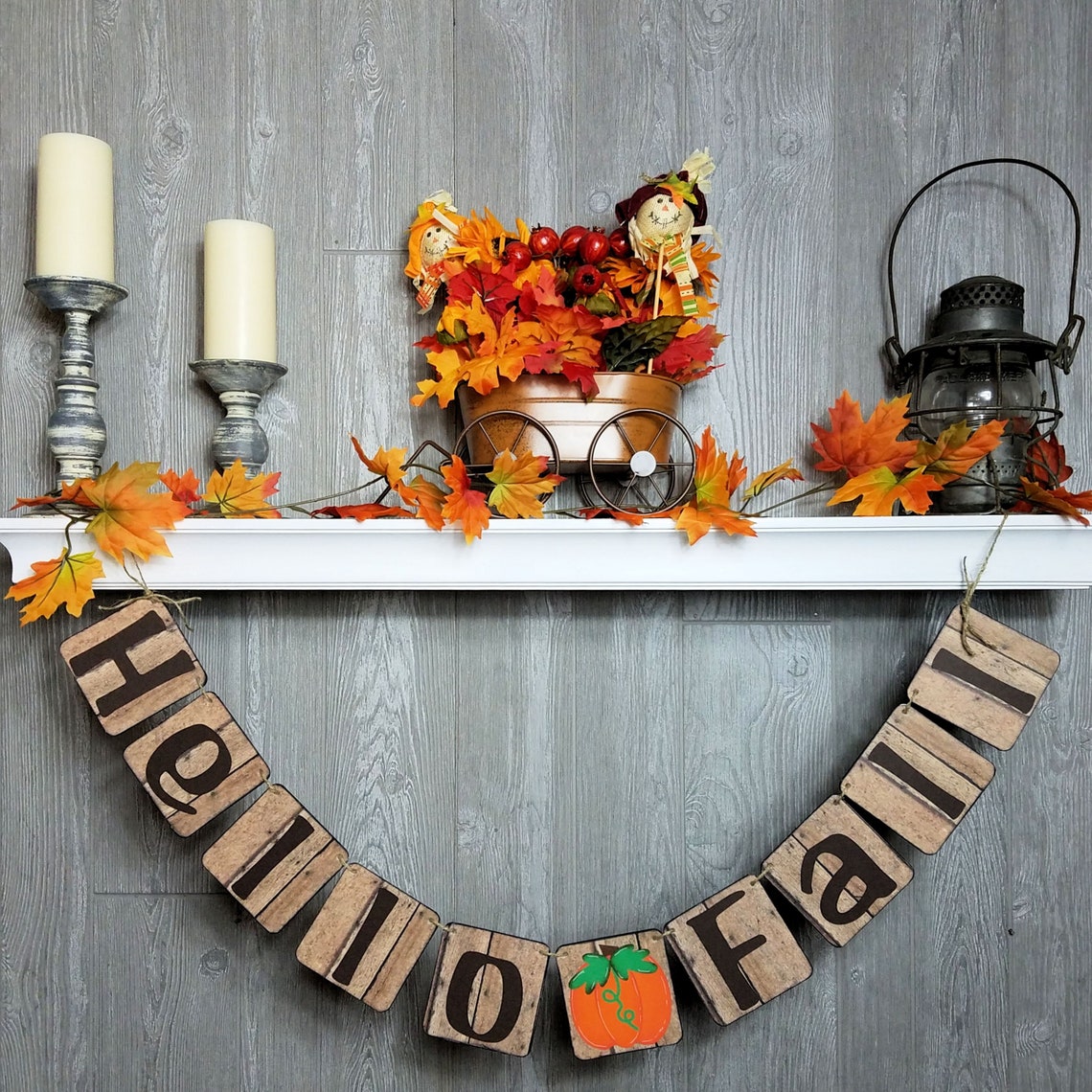 Fall Farmhouse Rustic Banner Fall Mantle Decor Happy Fall - Etsy