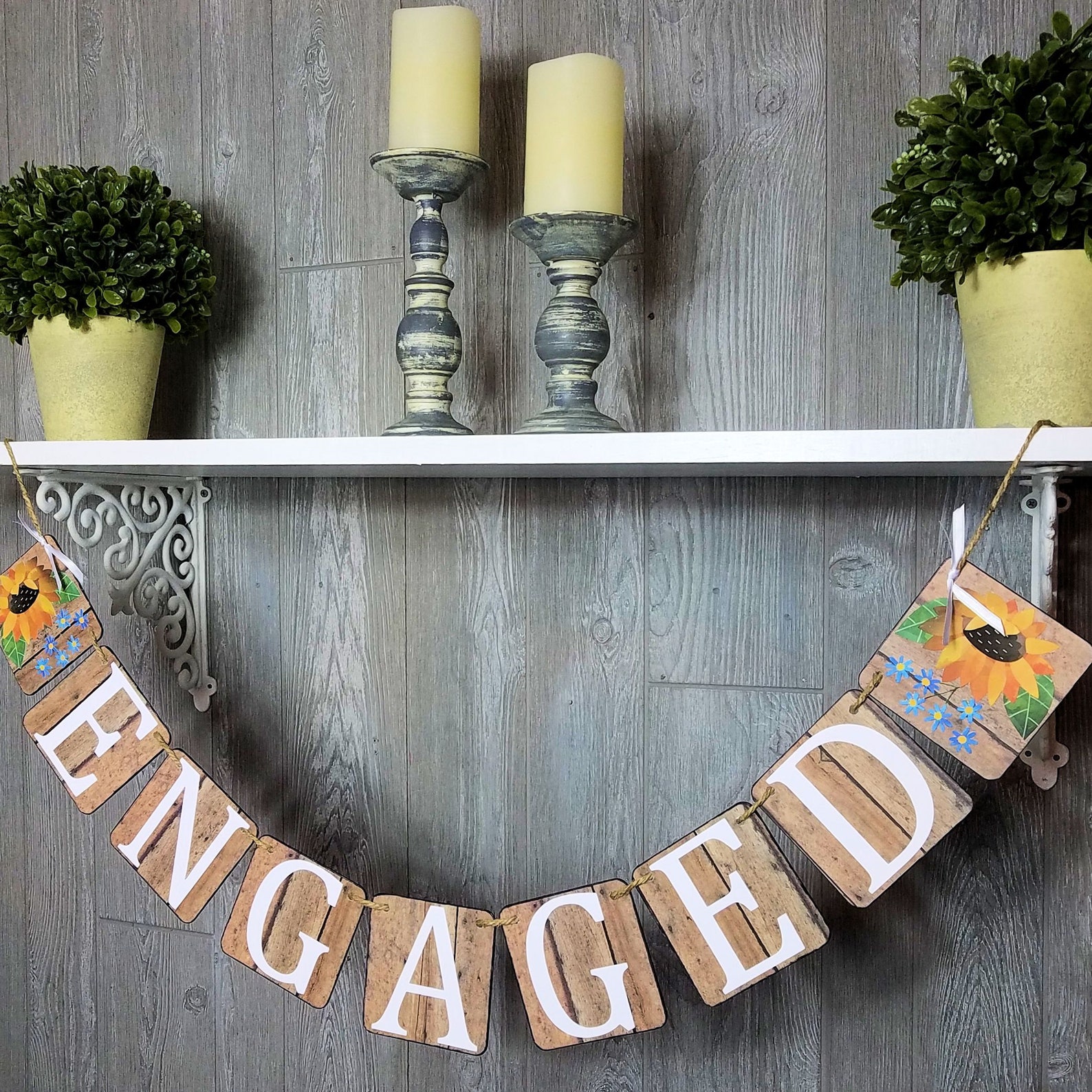 Sunflower Engaged Banner Wood Look Chipboard Banner | Etsy