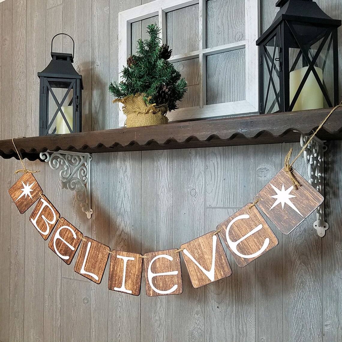 Believe With Christmas Star Banner Mantle Decor Christmas - Etsy