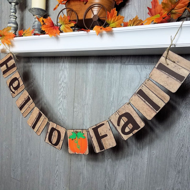 Hello Fall Banner Pumpkin Banner Hello Fall Sign Fall Home - Etsy