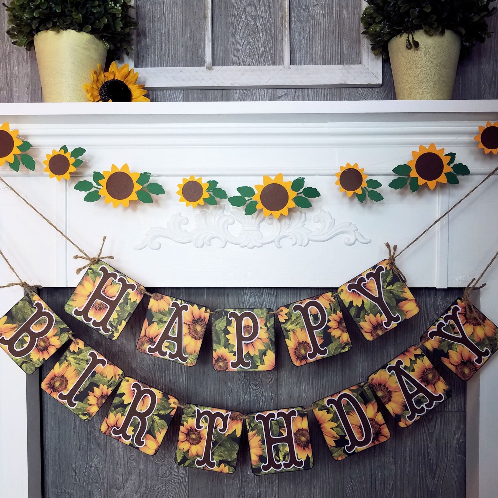 Happy Birthday Sunflower Banner Garland Bunting Sign Sunflower - Etsy