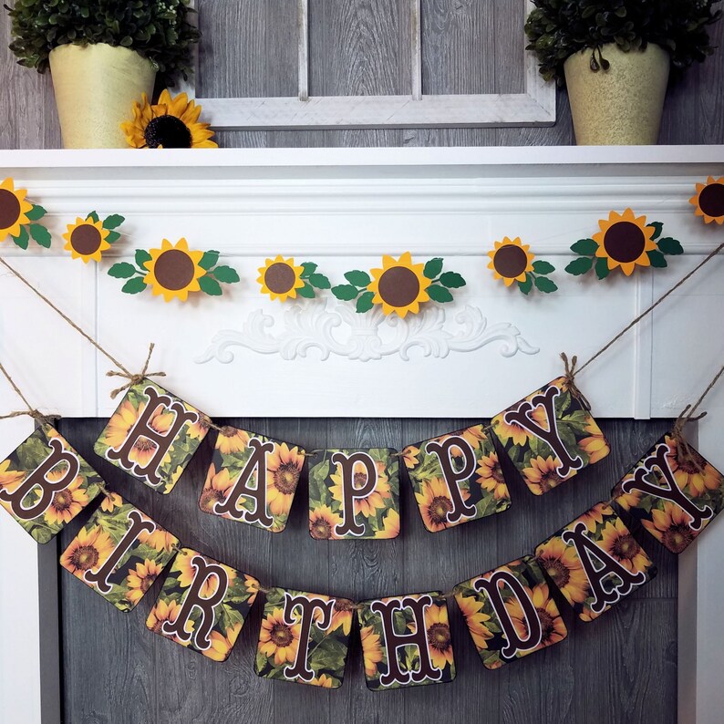 Happy Birthday Sunflower Banner Garland Bunting Sign Sunflower - Etsy