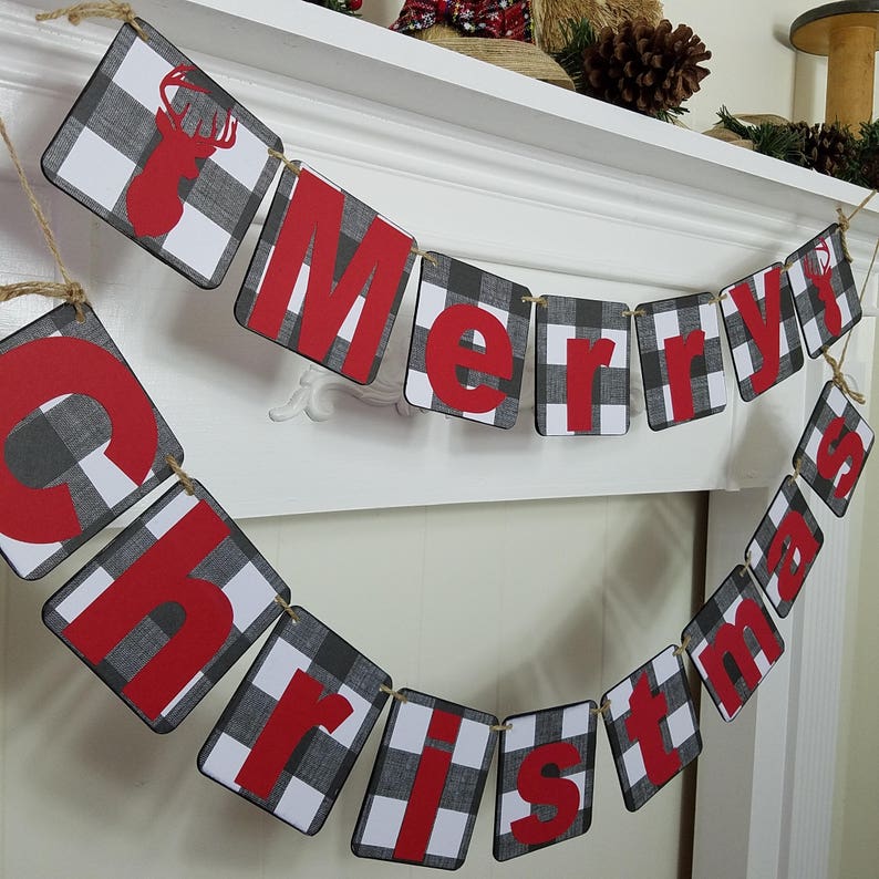 Buffalo Plaid Merry Christmas Banner Red and Black Christmas - Etsy