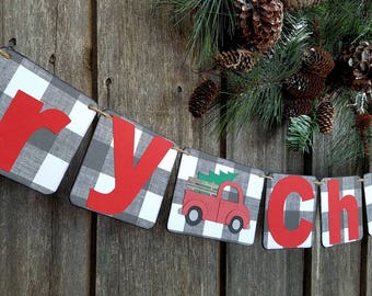 Buffalo Plaid Merry Christmas Banner Red and Black Christmas | Etsy