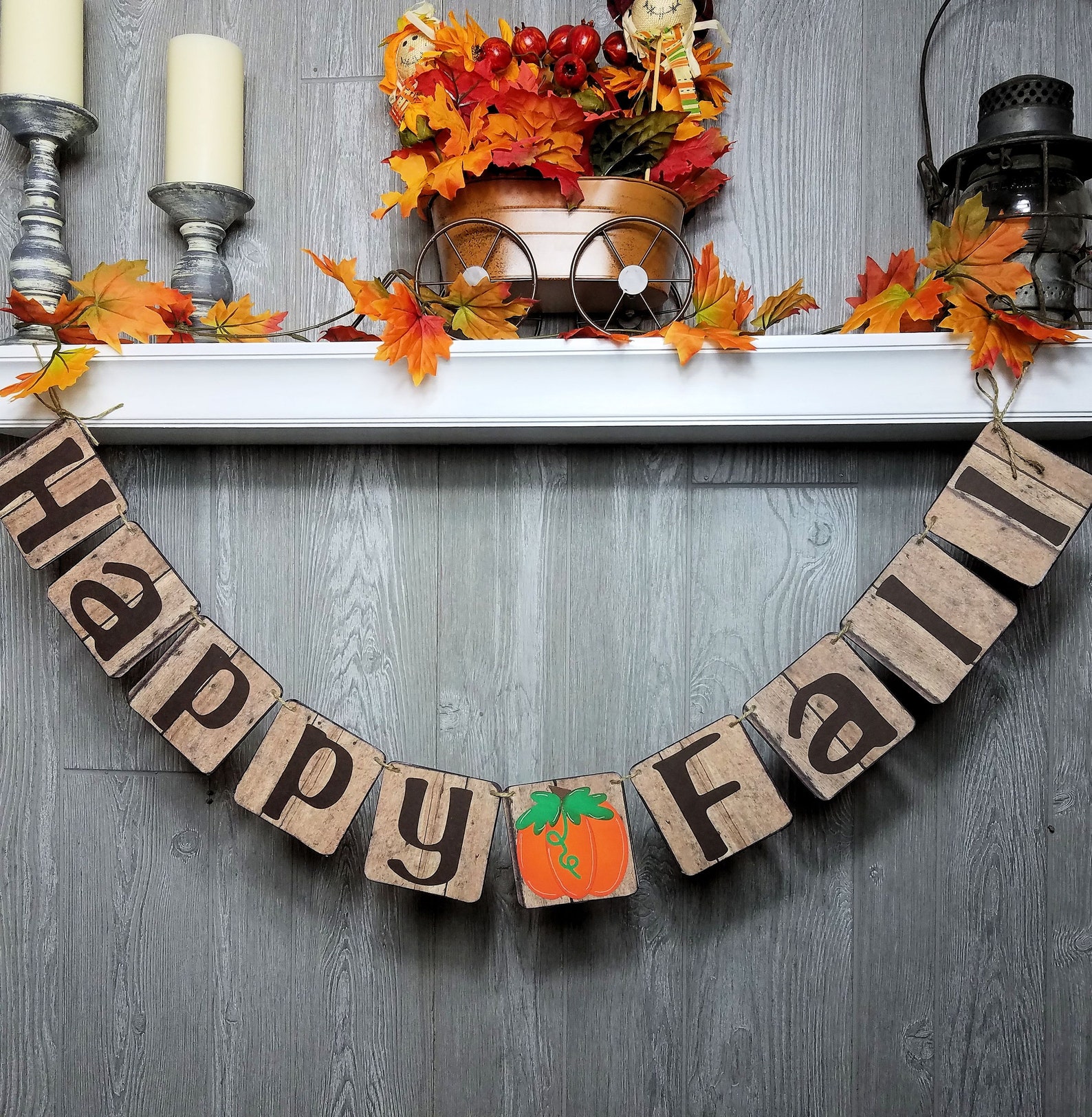 Fall Farmhouse Rustic Banner Fall Mantle Decor Happy Fall - Etsy