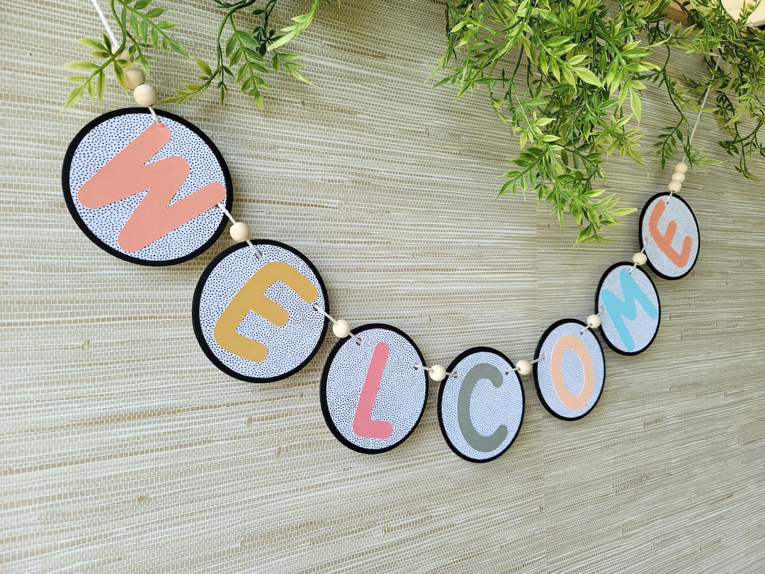 Welcome Banner for Classroom, Spotty Boho Teacher Desk Banner, Teacher ...