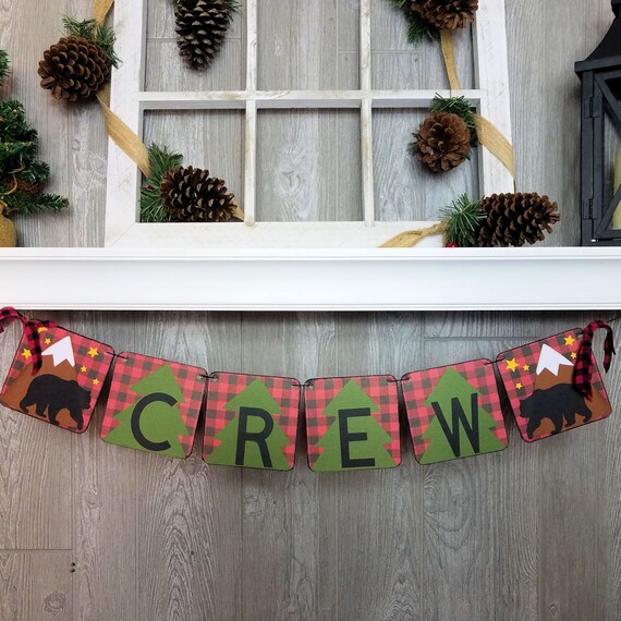 Personalized Name Banner, Woodland Baby Shower, Bears, Mountains, Trees ...