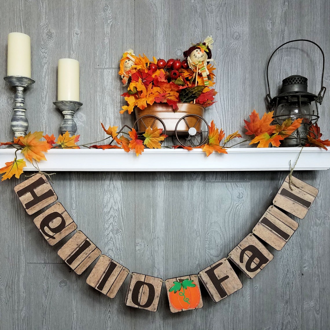 Fall Farmhouse Rustic Banner Fall Mantle Decor Happy Fall | Etsy