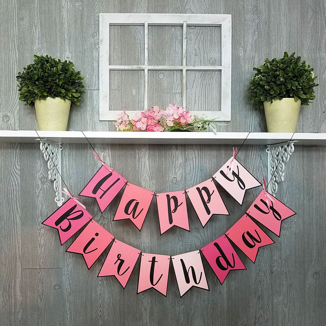 Pink and Coral Ombre Happy Birthday Banner, Personalized Birthday Party ...