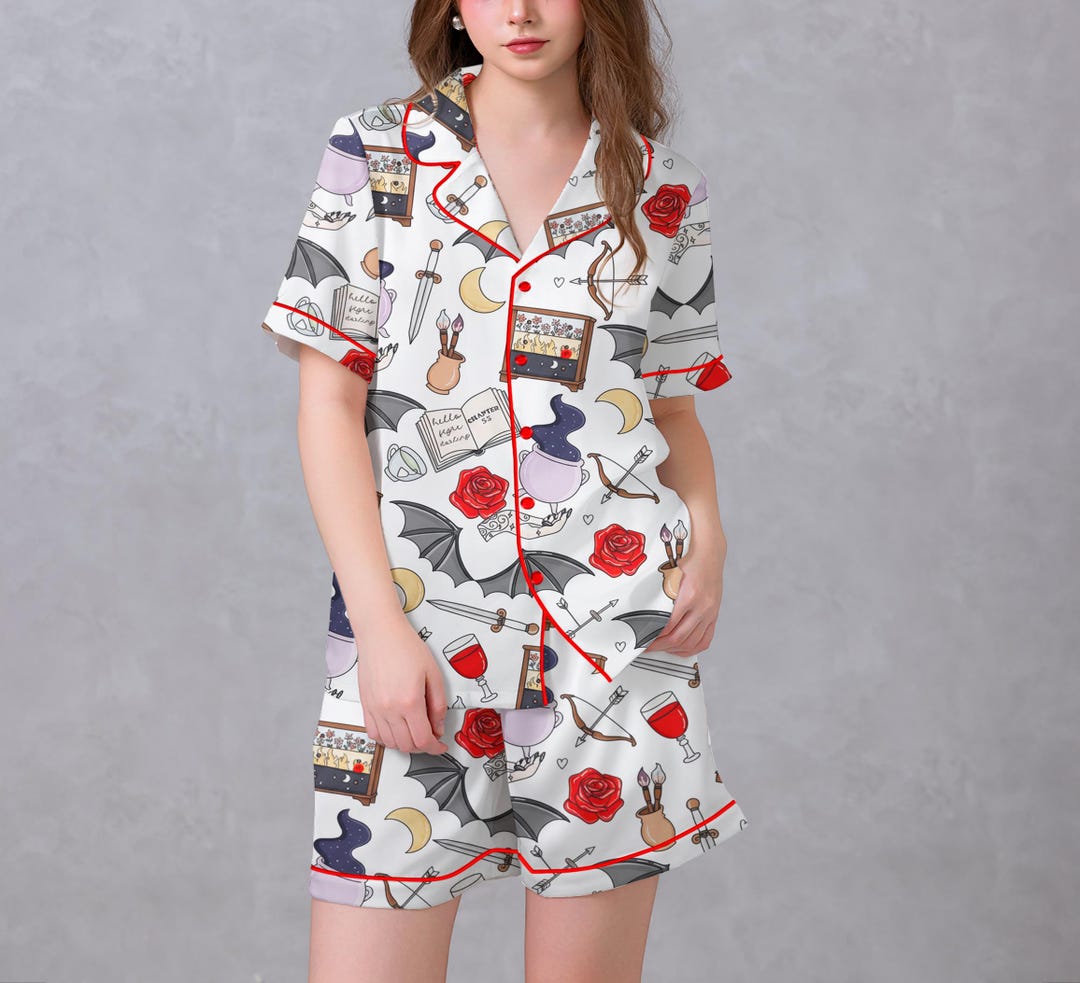 Fantasy Satin Pajama Set for Women | Whimsical Print Sleepwear, Silky ...