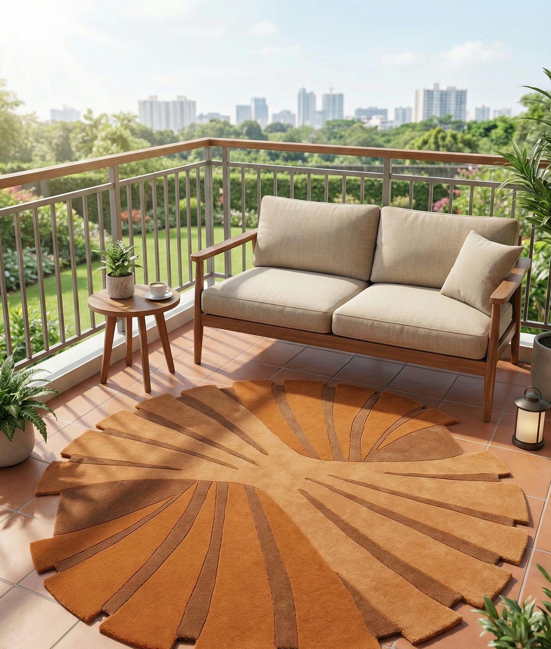 Radial Sunburst Tufted Rug 100% Wool Earth Tone Round Carpet Boho ...