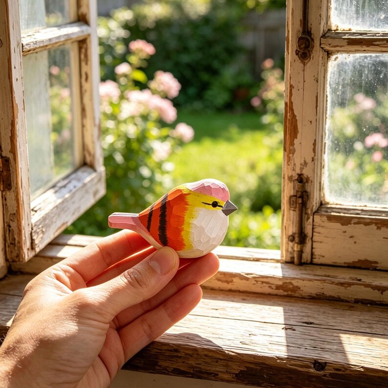 Hand Carved Wooden Cardinal Bird Figurine, Cottagecore Woodland Decor ...