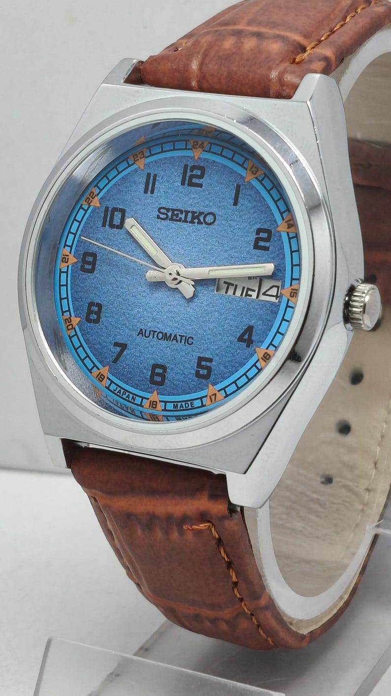 Seiko Blue Dial Automatic Wrist Watch: Day & Date, Japan Made - Etsy