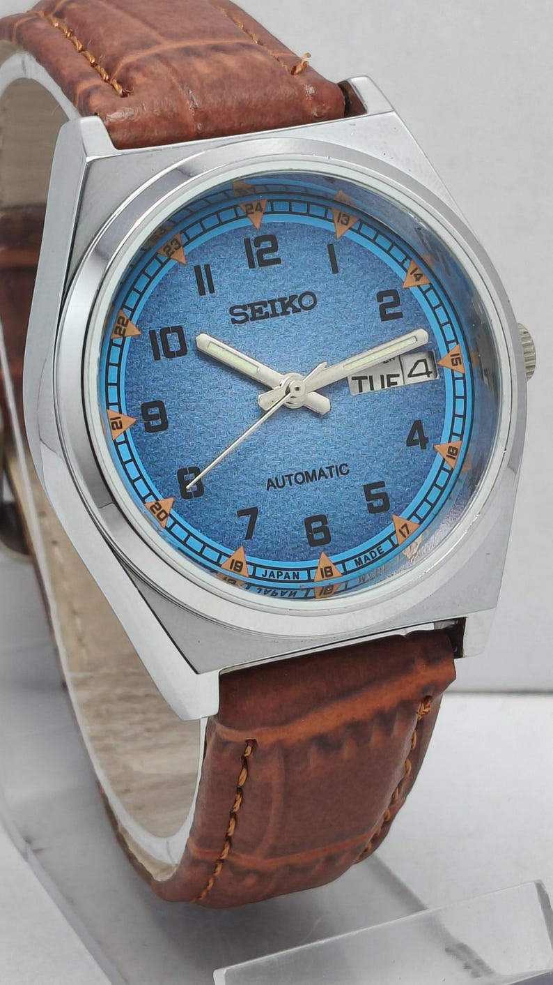 Seiko Blue Dial Automatic Wrist Watch: Day & Date, Japan Made - Etsy