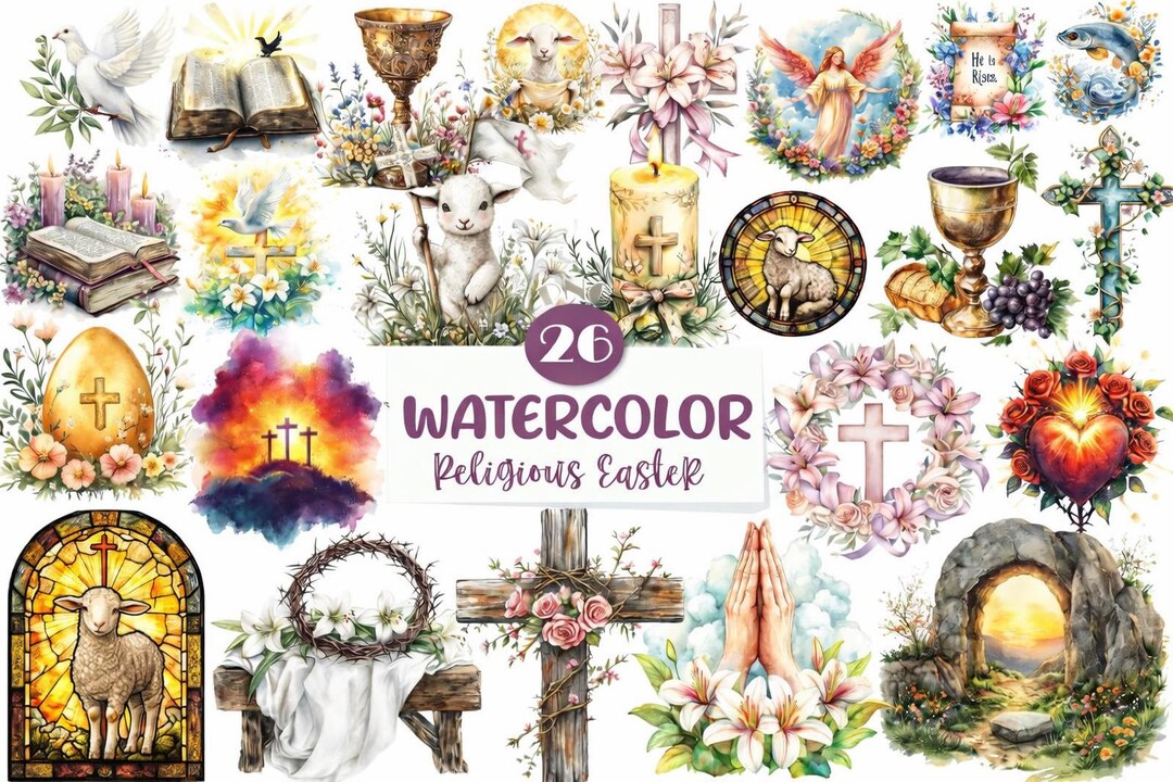 Religious Easter Watercolor Clipart Bundle | Christian Easter PNG ...