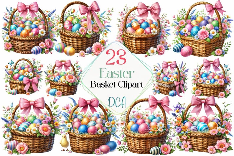 Easter Basket Watercolor Clipart Bundle | Easter Eggs Basket PNG ...